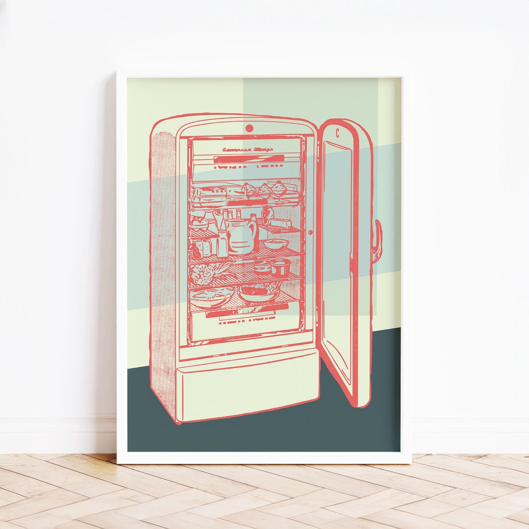 Retro Fridge Printable, Kitchen Wall Art, Breakfast Wall Decor, Instant ...