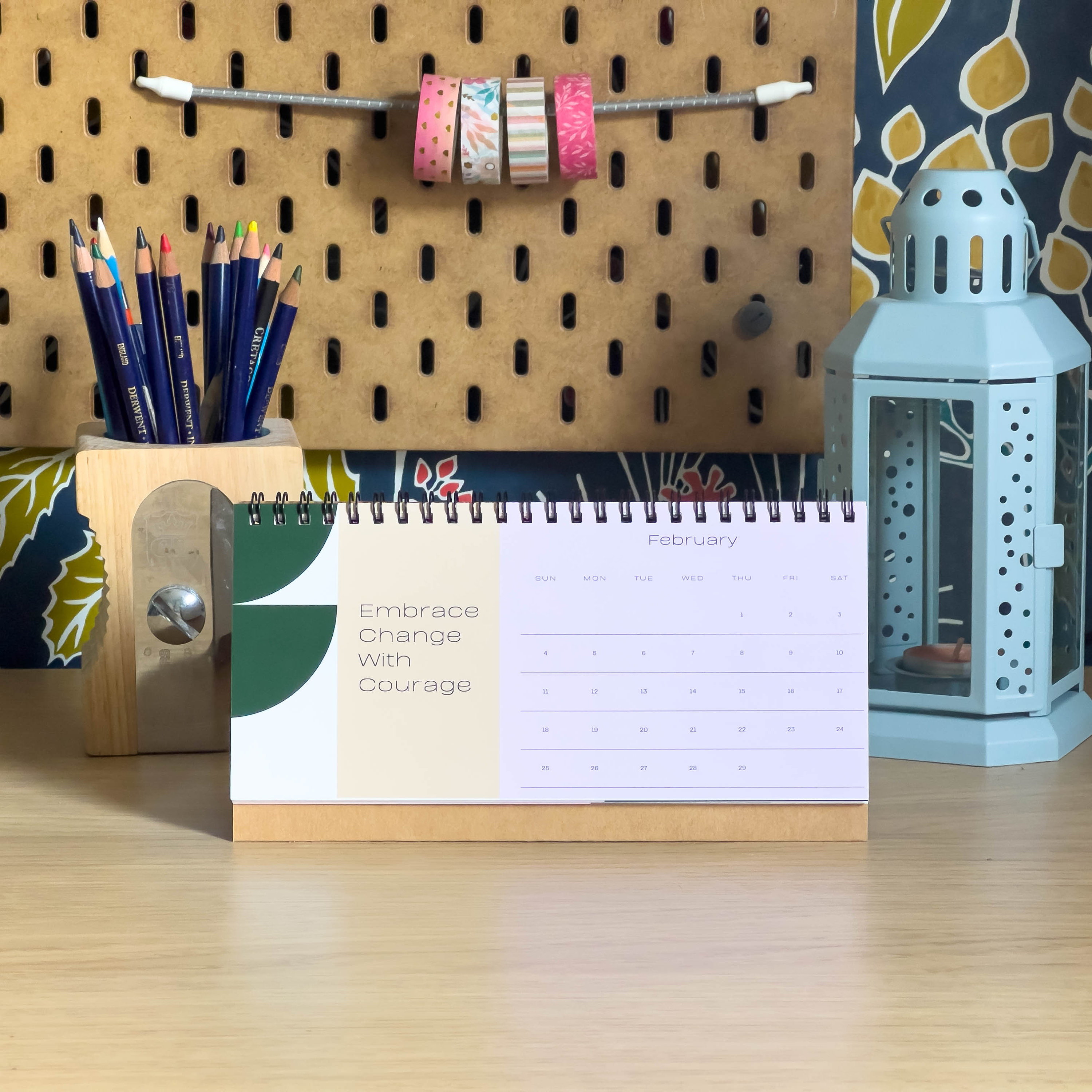 Desk Calendar, Inspirational Quote Desk Calendar, Geometric Art Monthly ...