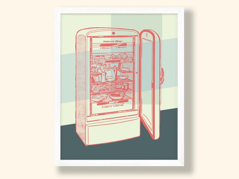 Retro Fridge Printable, Kitchen Wall Art, Breakfast Wall Decor, Instant ...