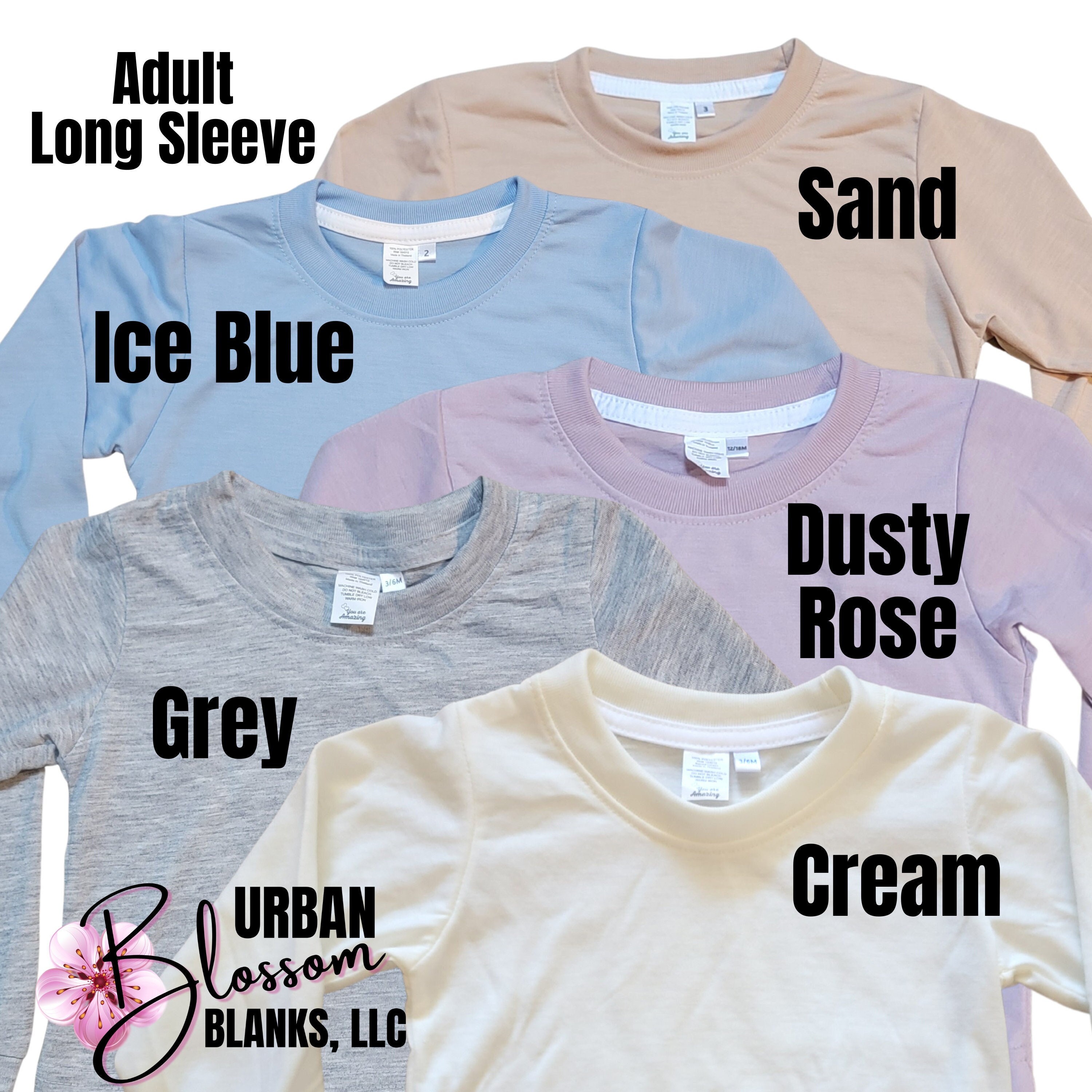 Adult Long Sleeve Shirts for Sublimation - Colored 100% Polyester ...