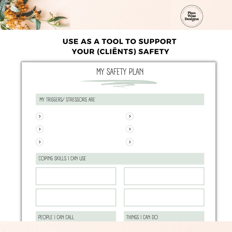Safety Plan Printable Worksheet Crisis Mental Health Therapy Counseling ...