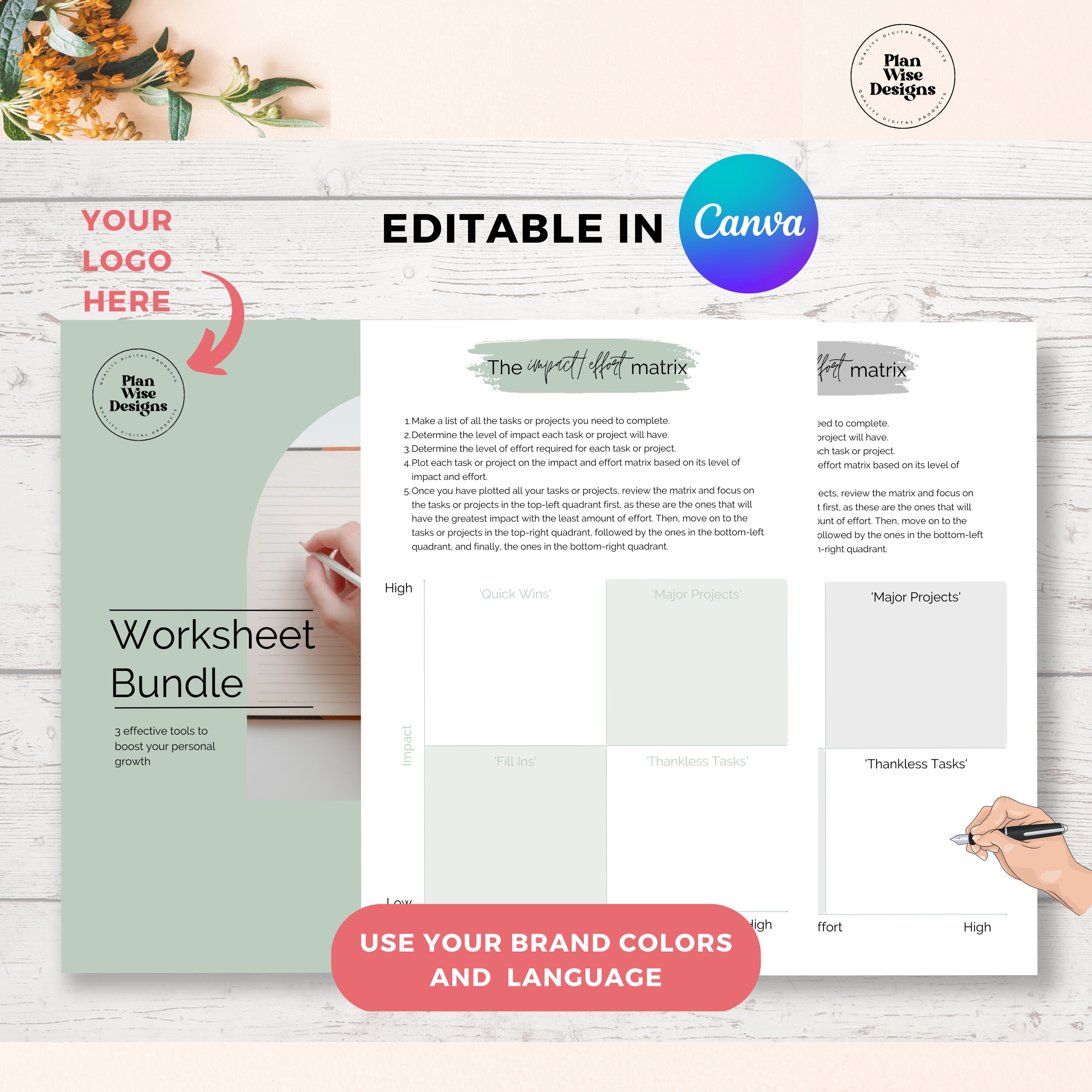 Worksheet Bundle Done for You Wheel of Life Download Impact Effort ...