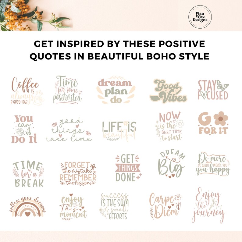 Digital Stickers Pack Motivational Quotes SVG Bundle PNG Planner ...