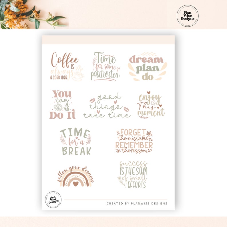 Digital Stickers Pack Motivational Quotes SVG Bundle PNG Planner ...
