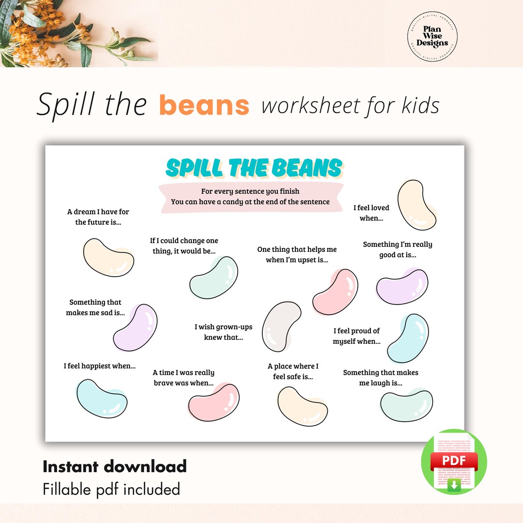 Spill the Beans – Feelings & Thoughts Activity Sheet | Fun Self ...
