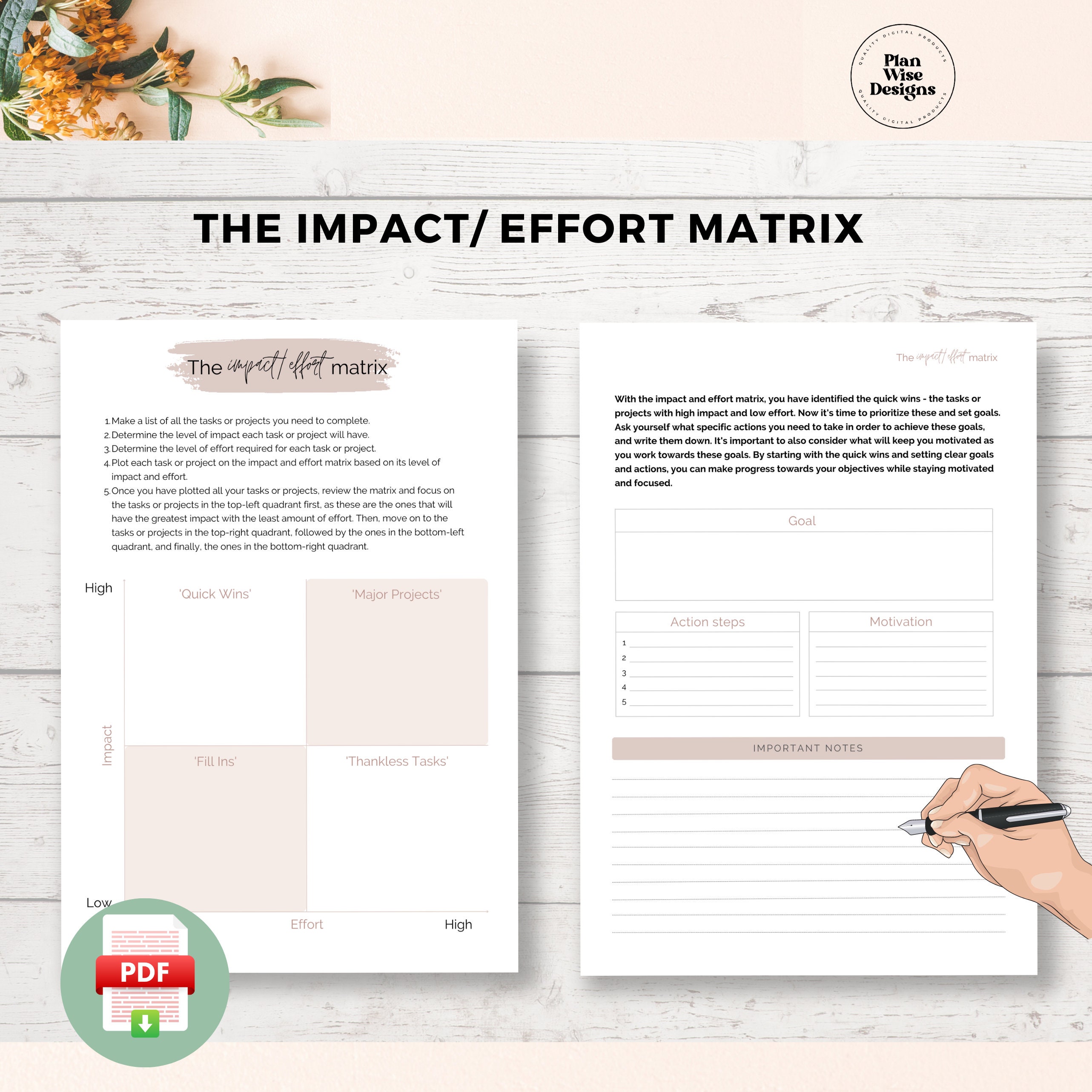 Worksheet Bundle Done for You Wheel of Life Download Impact Effort ...