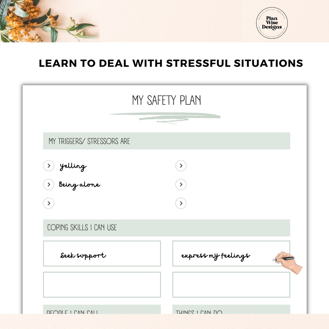 Safety Plan Printable Worksheet Crisis Mental Health Therapy Counseling ...