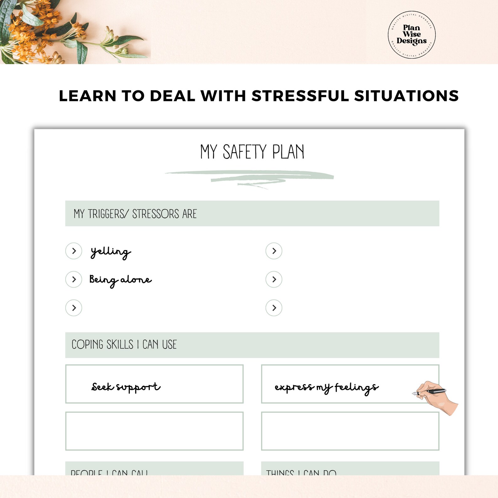 Safety Plan Printable Worksheet Crisis Mental Health Therapy Counseling ...