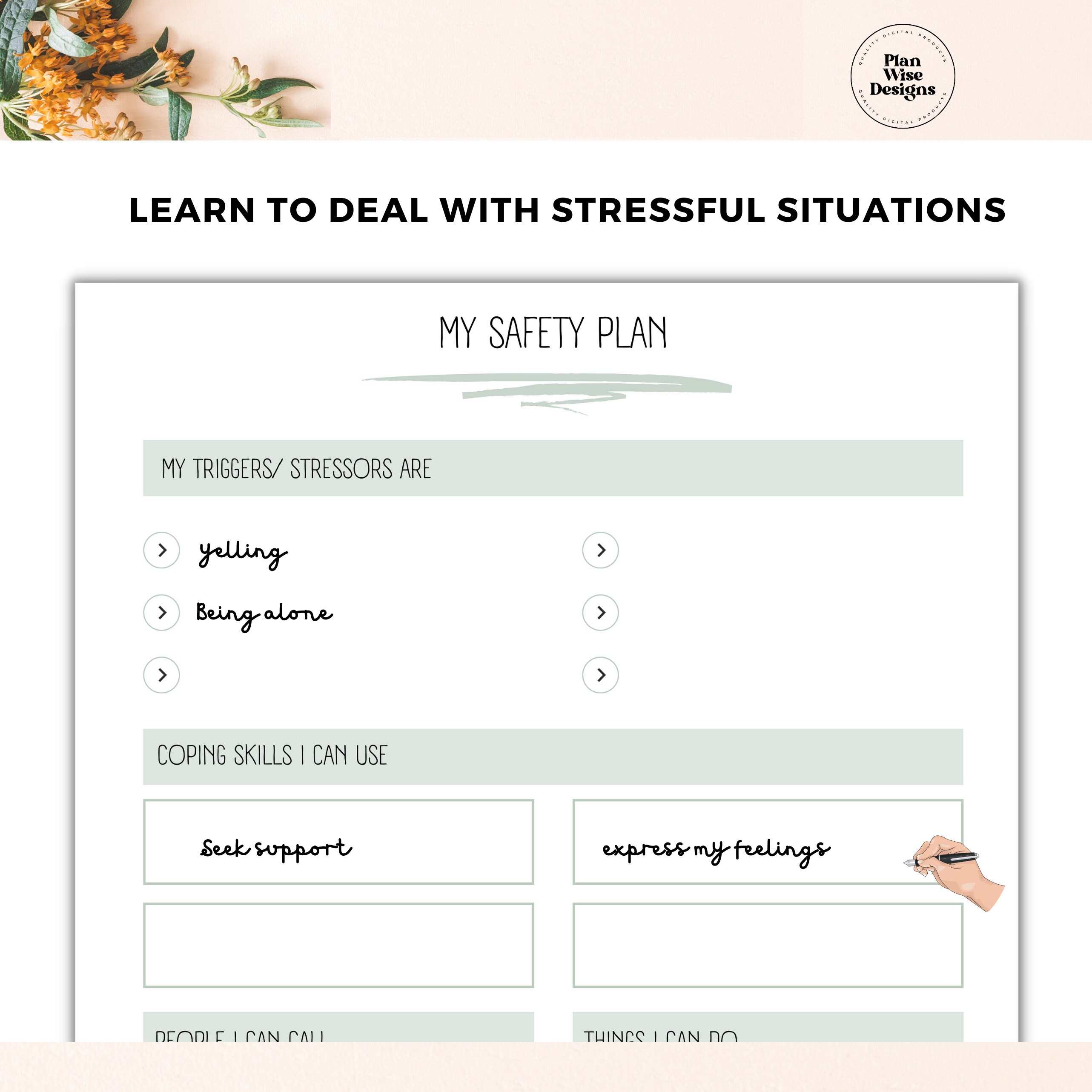 Safety Plan Printable Worksheet Crisis Mental Health Therapy Counseling ...