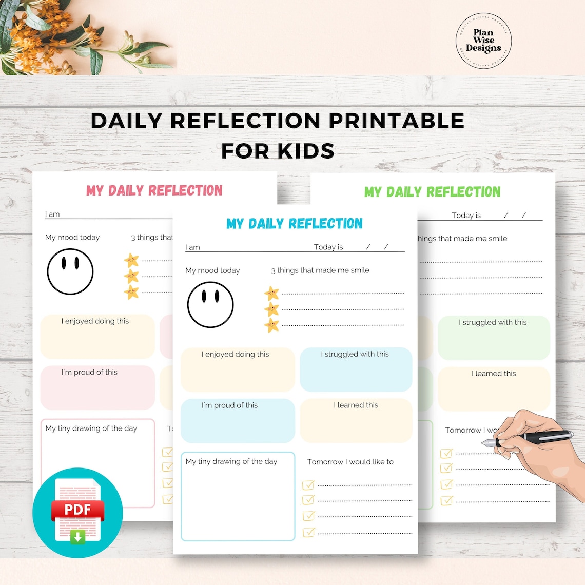 Daily Reflection Printable for Children Activity Self Discovery Kids ...