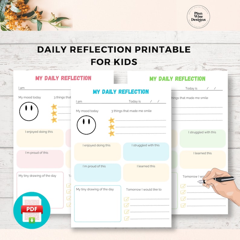 Daily Reflection Printable for Children Activity Self Discovery Kids ...