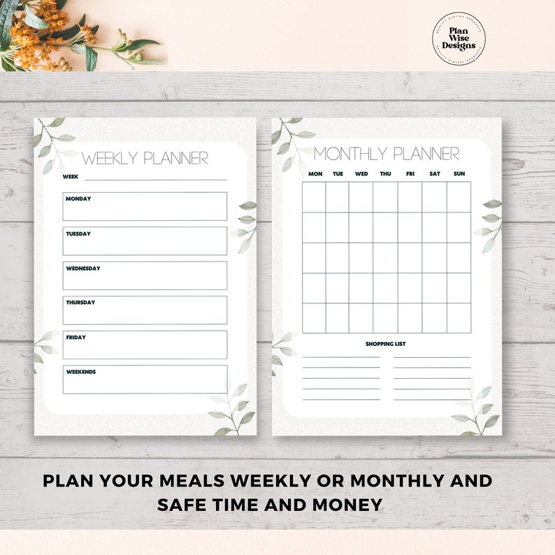 Meal Planner Kit Grocery List Printable Recipe Inventory Weekly Monthly ...