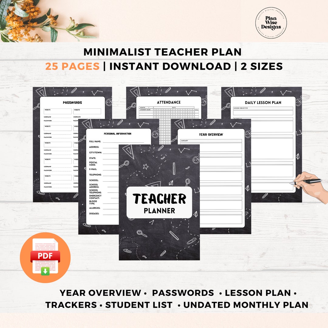 Teacher Lesson Planner BUNDLE PDF Plan Homework Tracker Password ...