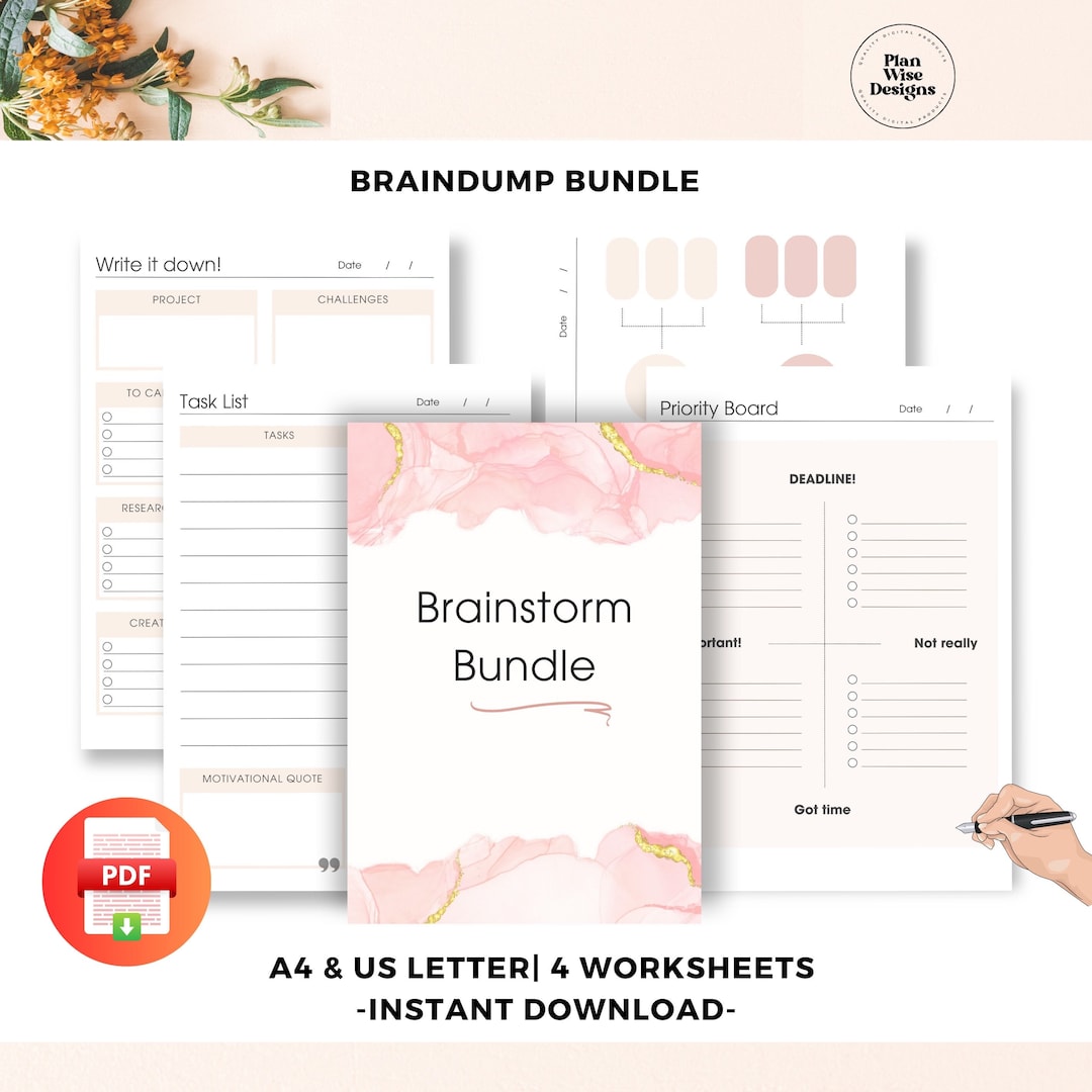 Brainstorm Printable Braindump Bundle Worksheet Write It Down Thought ...