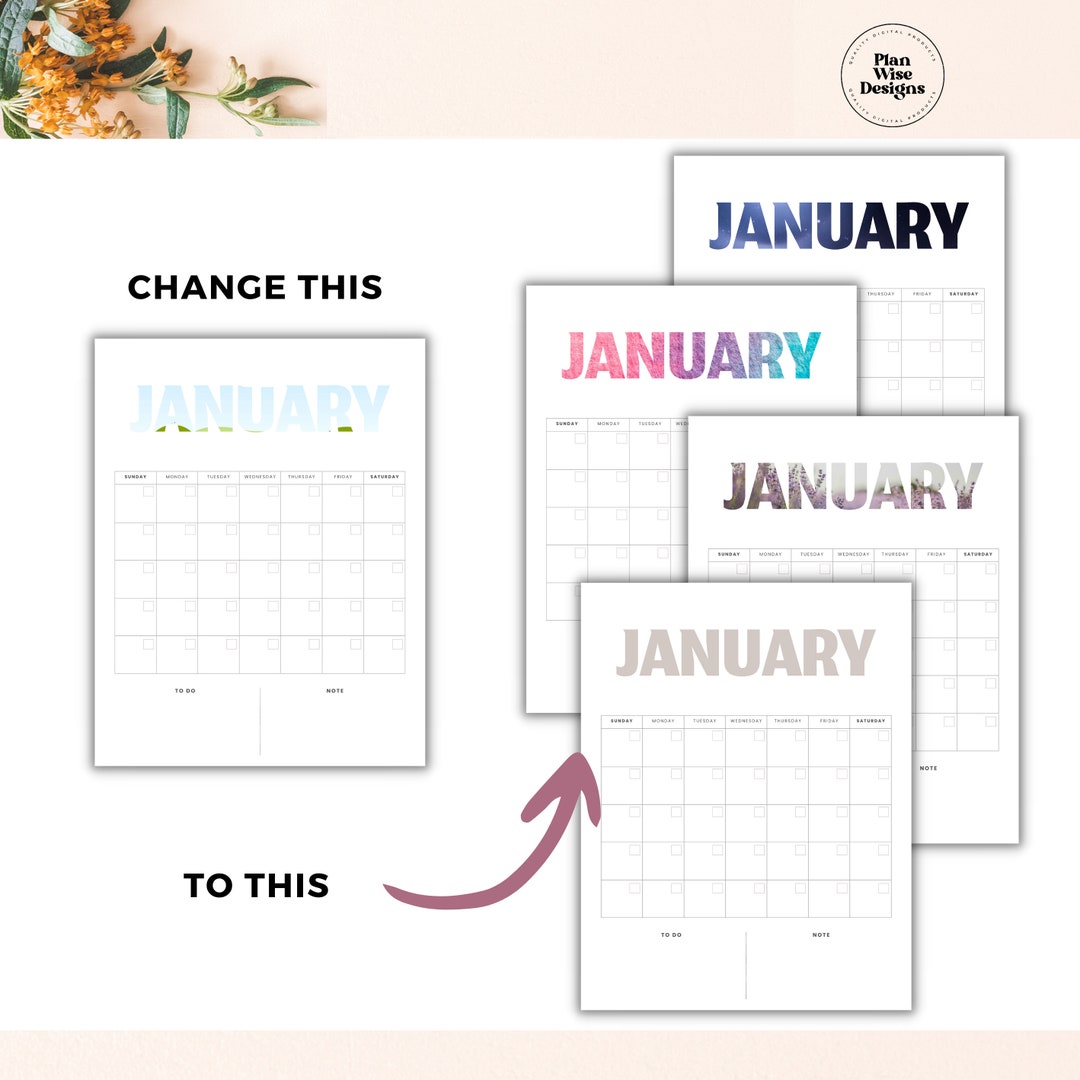 Fully Editable Calendar Canva Template Frame Monthly | Instant Download ...