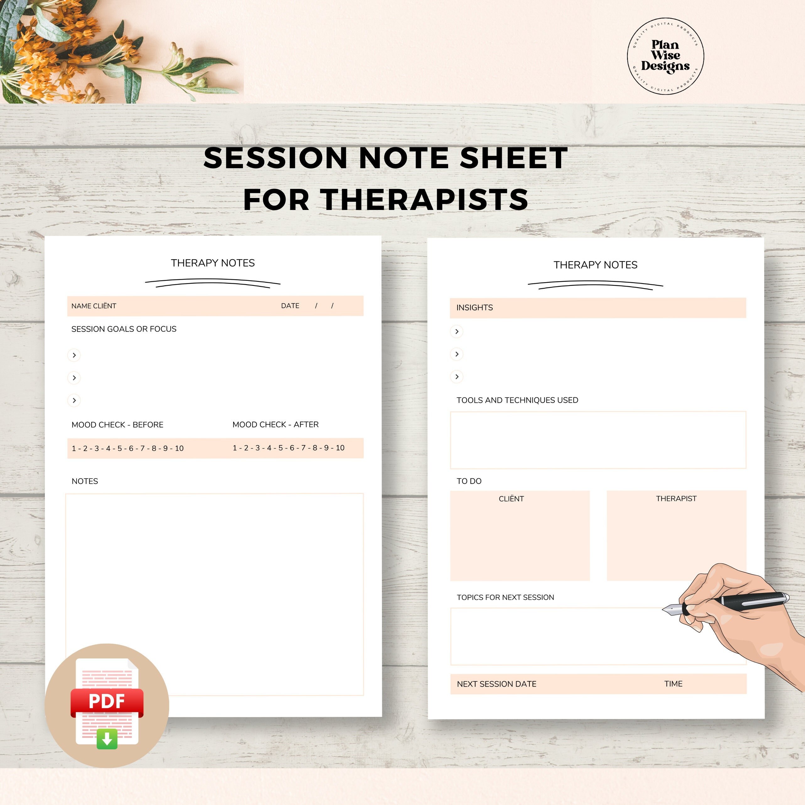 Note Sheets Therapy Worksheet Therapy Note Template Therapy Notebook ...