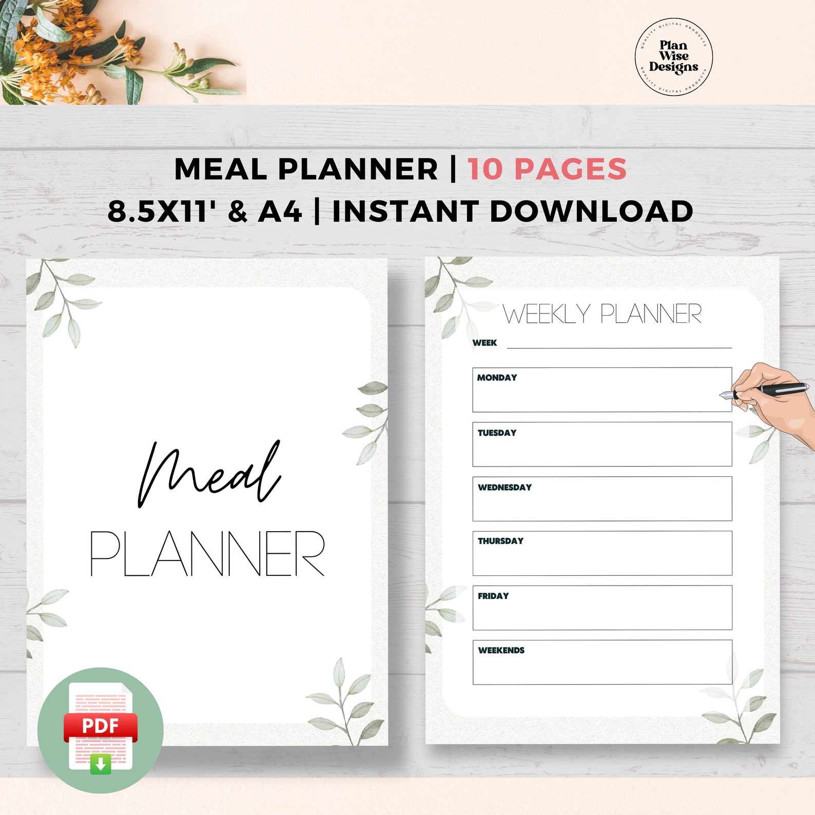 Meal Planner Kit Grocery List Printable Recipe Inventory Weekly Monthly ...