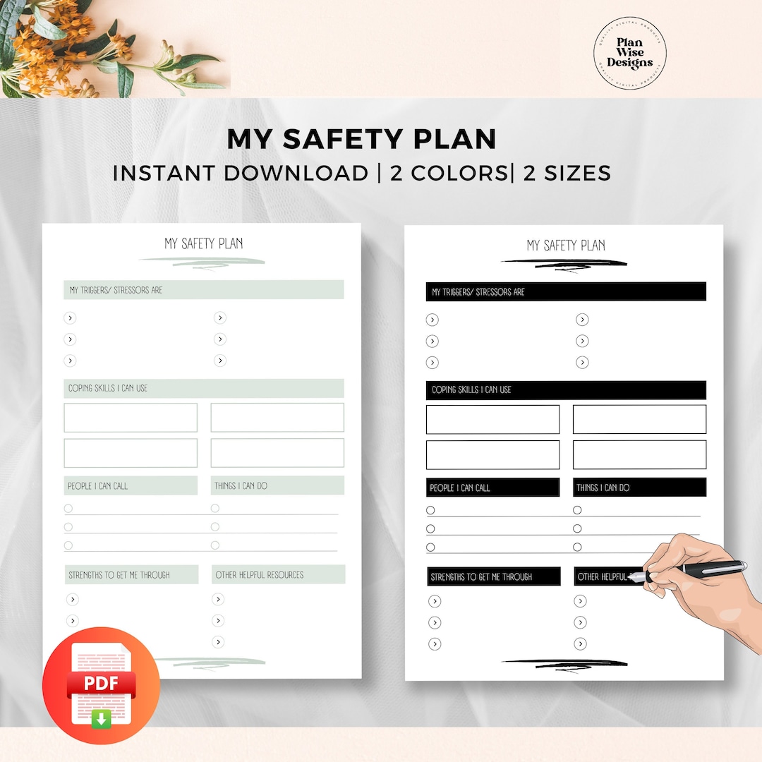 Safety Plan Printable Worksheet Crisis Mental Health Therapy Counseling ...