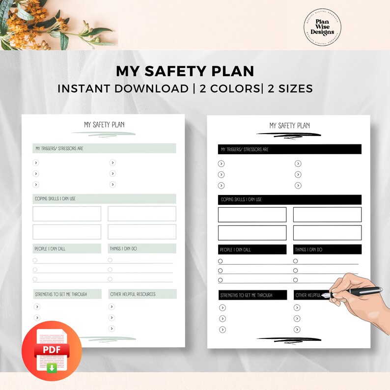 Safety Plan Printable Worksheet Crisis Mental Health Therapy Counseling ...
