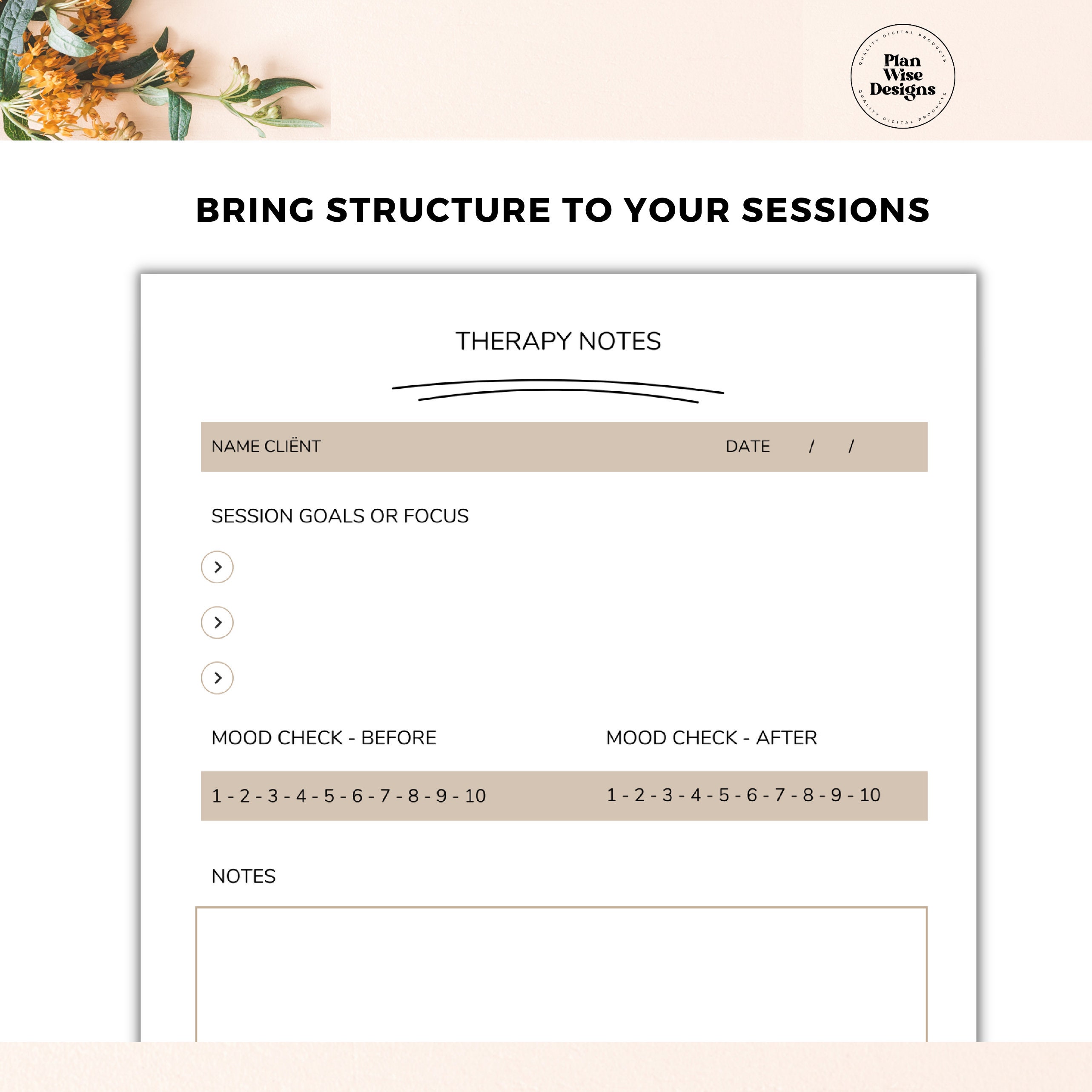 Note Sheets Therapy Worksheet Therapy Note Template Therapy - Etsy
