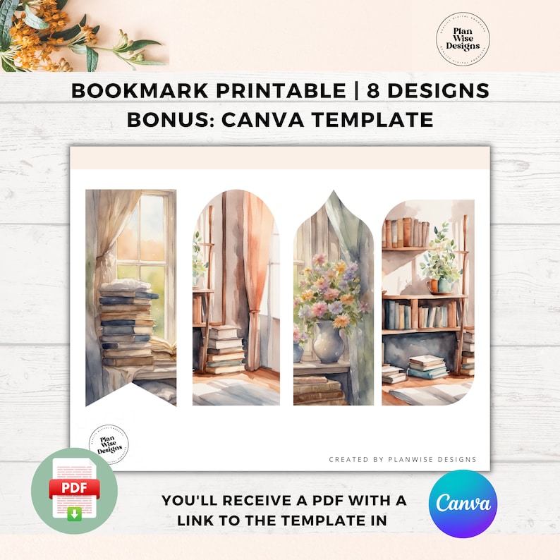 Bookmarks for Booklovers Printable Watercolor Design Your Own Bookmark in Canva, Customizable ...