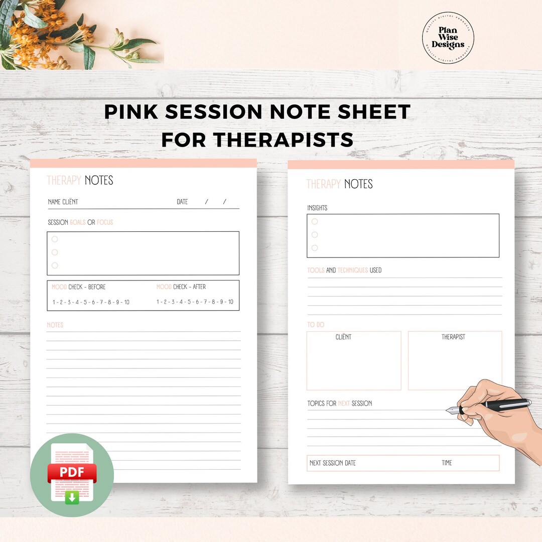 Note Sheets Therapy Worksheet Therapy Note Template Therapy Notebook ...