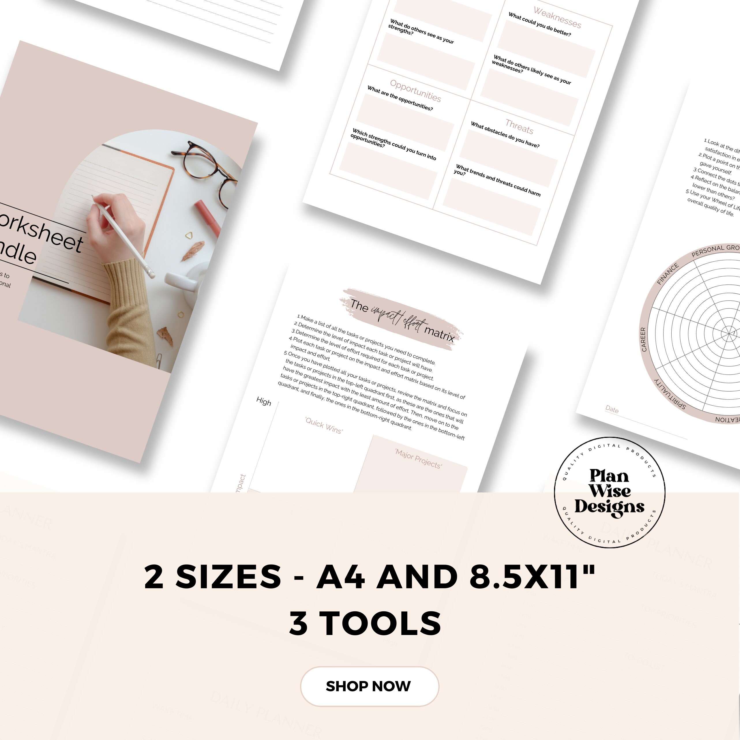 Worksheet Bundle Done for You Wheel of Life Download Impact Effort ...