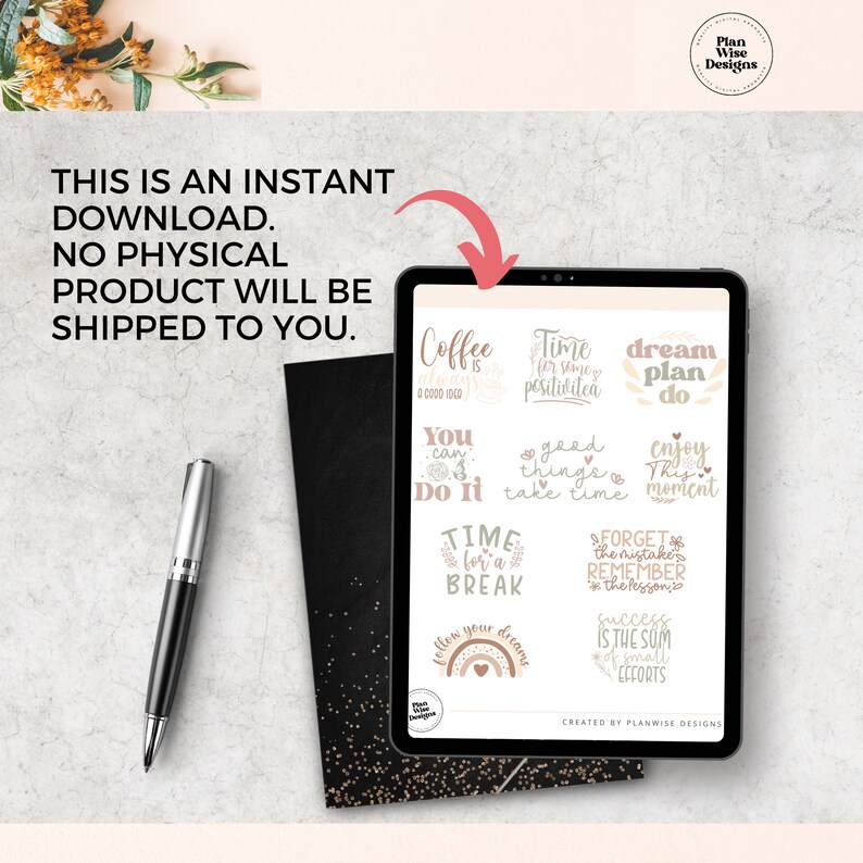 Digital Stickers Pack Motivational Quotes SVG Bundle PNG Planner ...