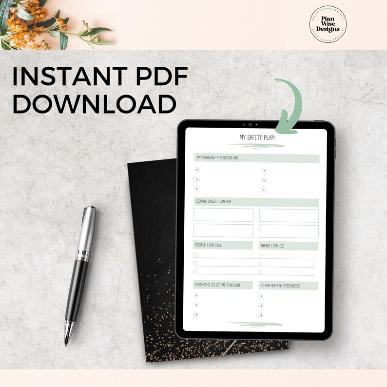 Safety Plan Printable Worksheet Crisis Mental Health Therapy Counseling ...