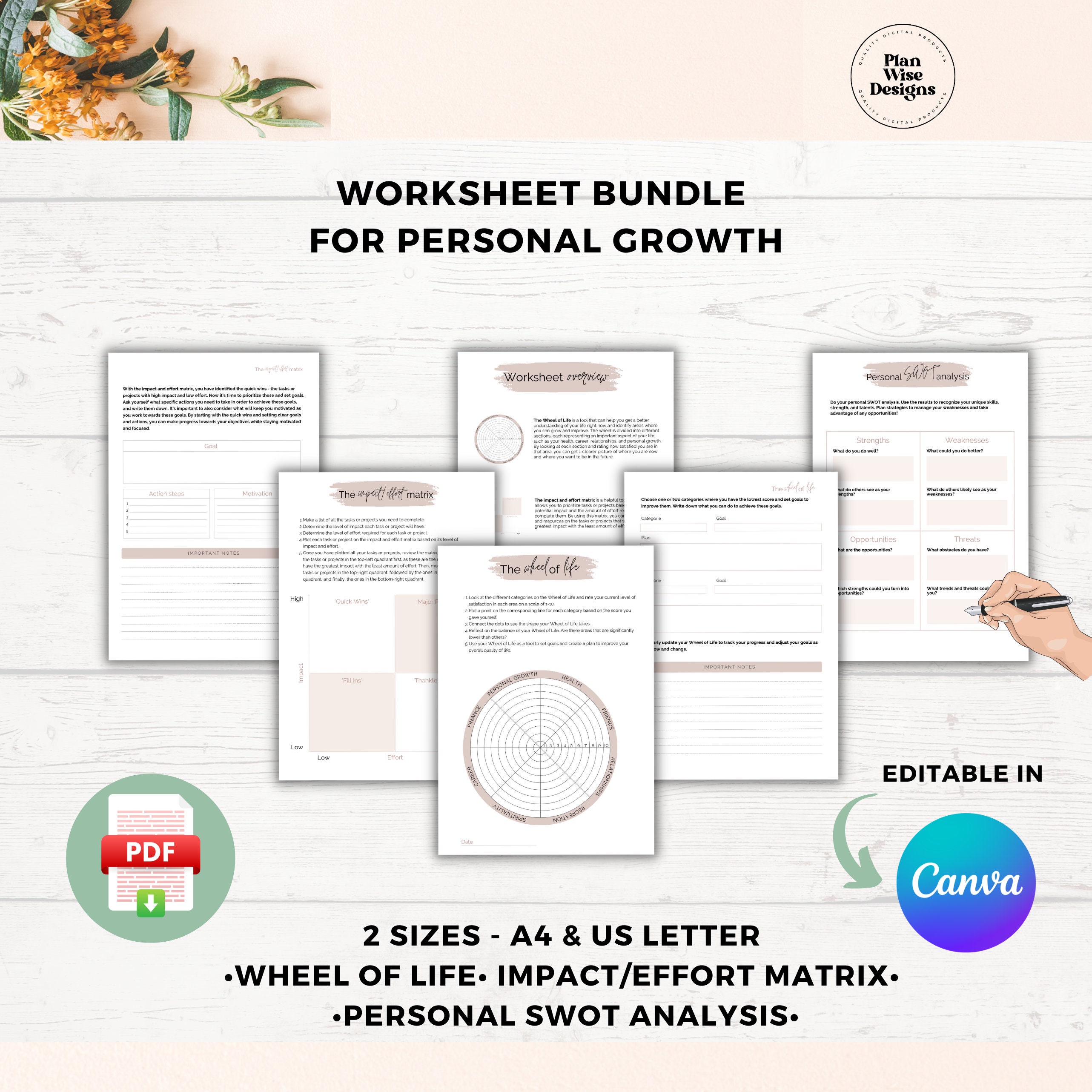 Worksheet Bundle Done for You Wheel of Life Download Impact Effort ...