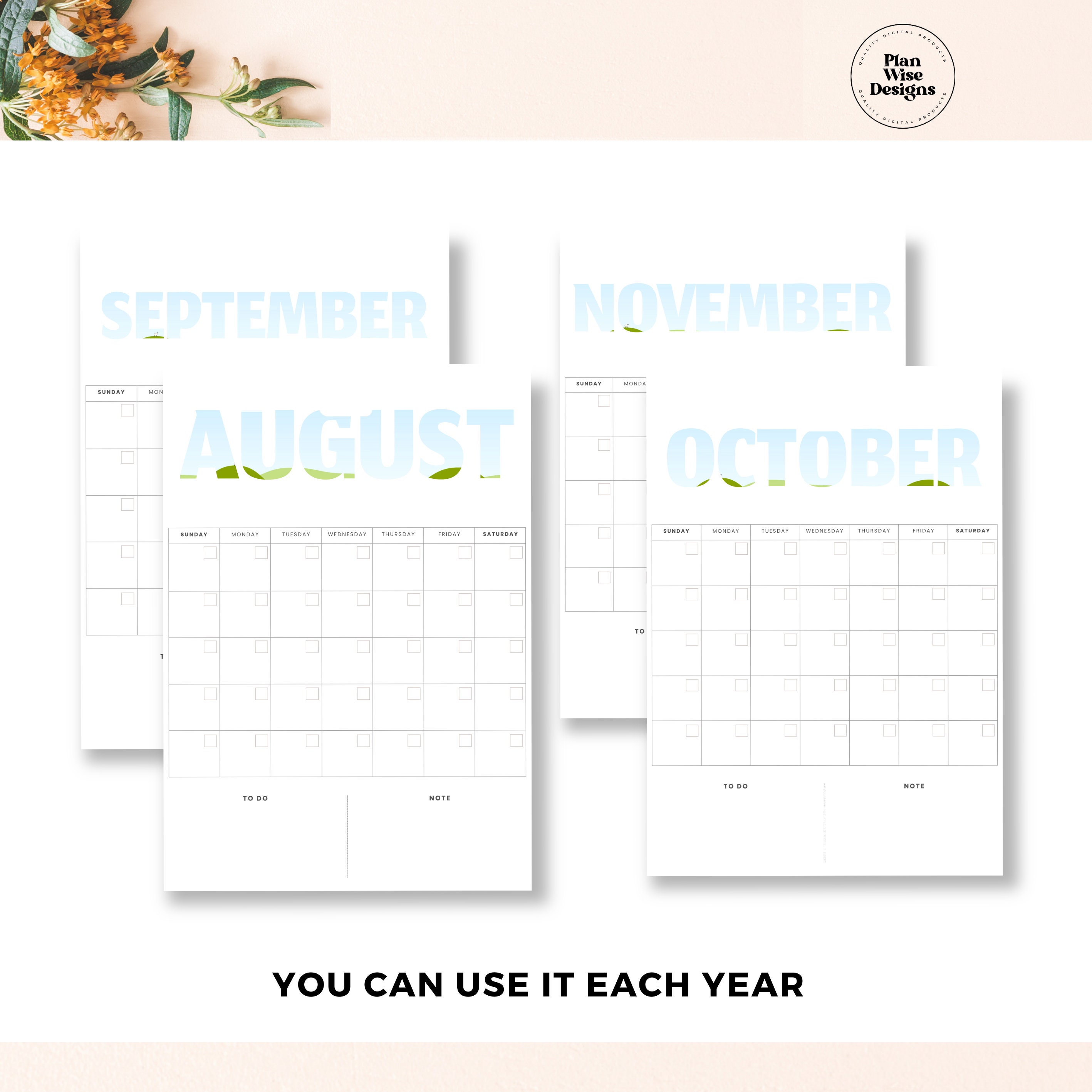 Fully Editable Calendar Canva Template Frame Monthly | Instant Download ...