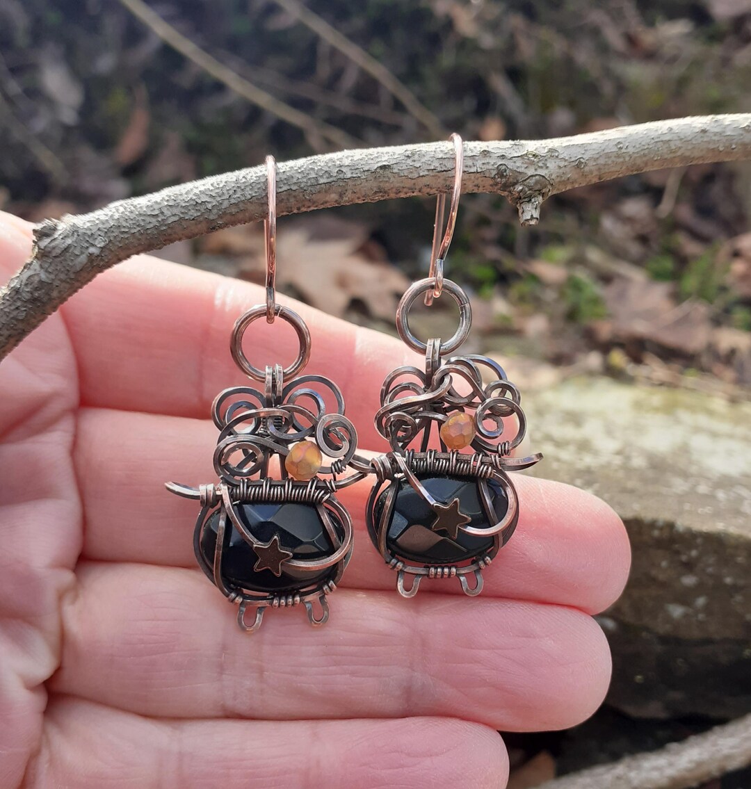 Cauldron Earrings, Black Cauldron Earrings, Halloween Earrings, Copper ...