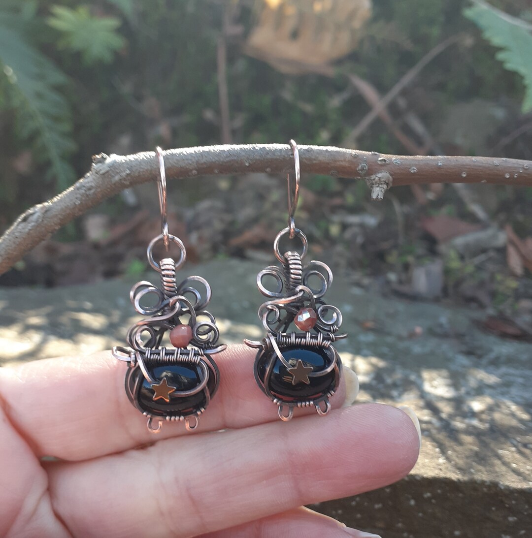 Cauldron Earrings, Black Cauldron Earrings, Halloween Earrings, Copper ...