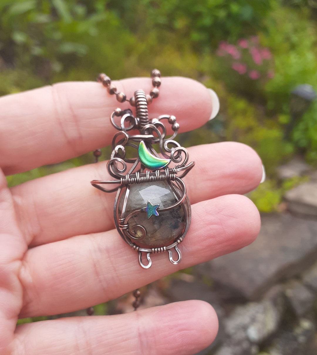 Cauldron Necklace, Cauldron Pendant, Labradorite Cauldron, Witchy Vibes ...