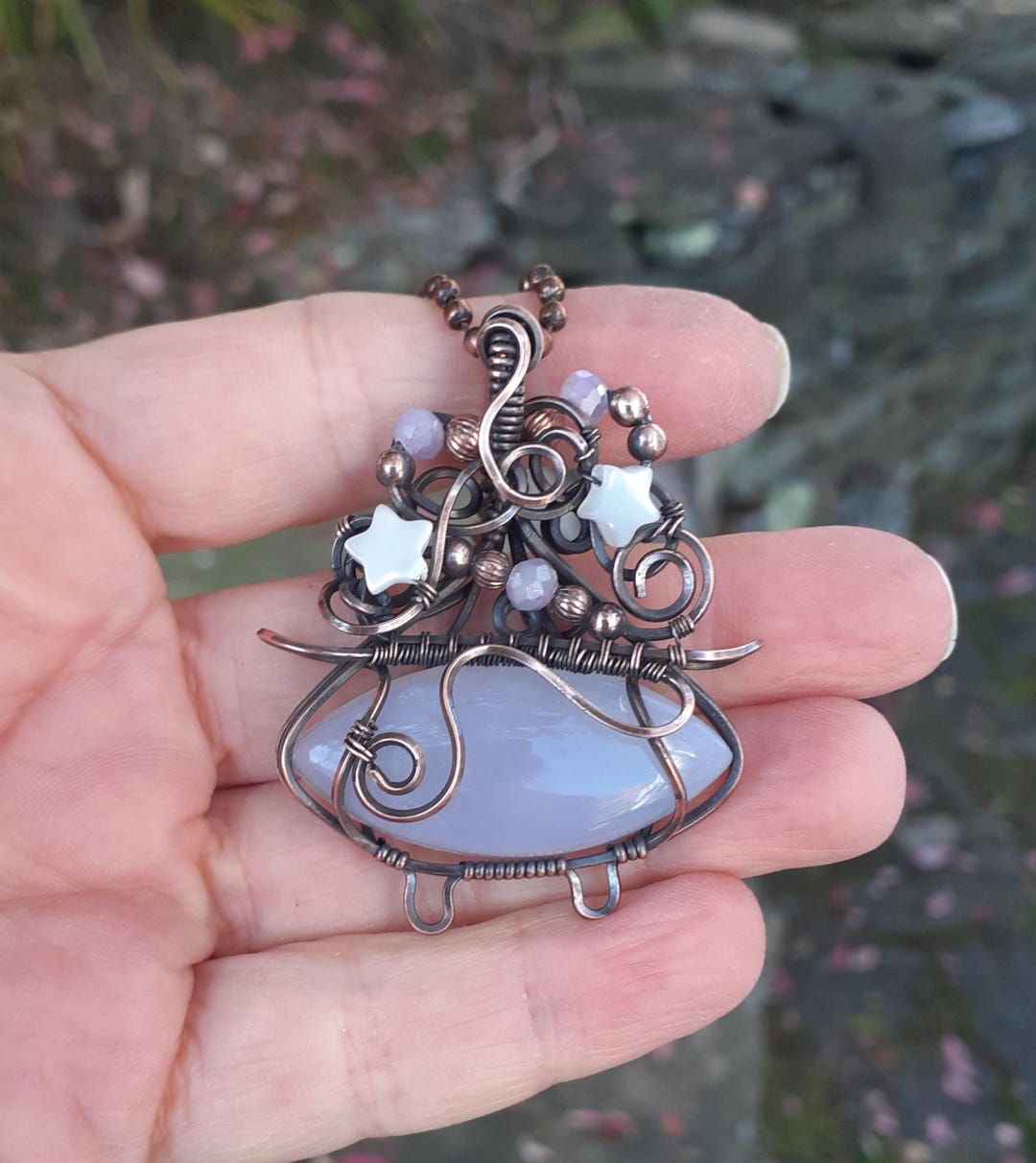 Cauldron Necklace, Cauldron Pendant, Chalcedony Pendant, Witchy Vibes ...