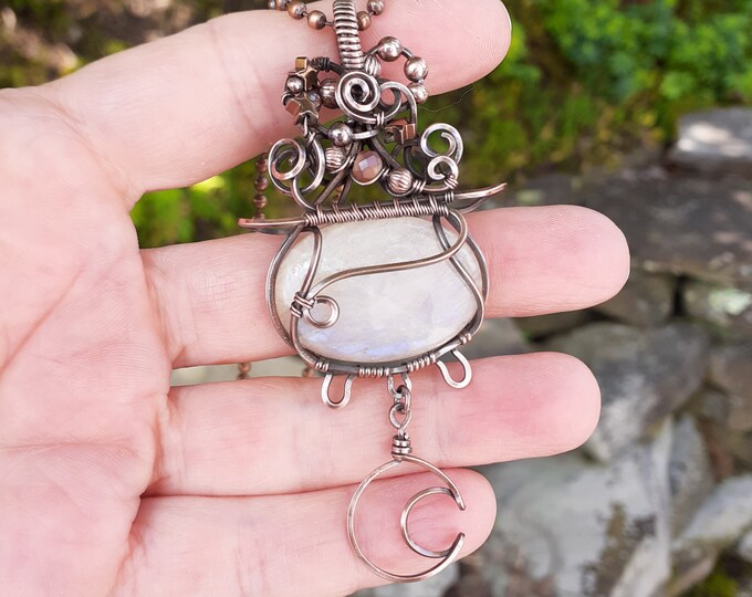 Cauldron Pendant, Wire Wrapped Cauldron, Moonstone Cauldron, Halloween ...