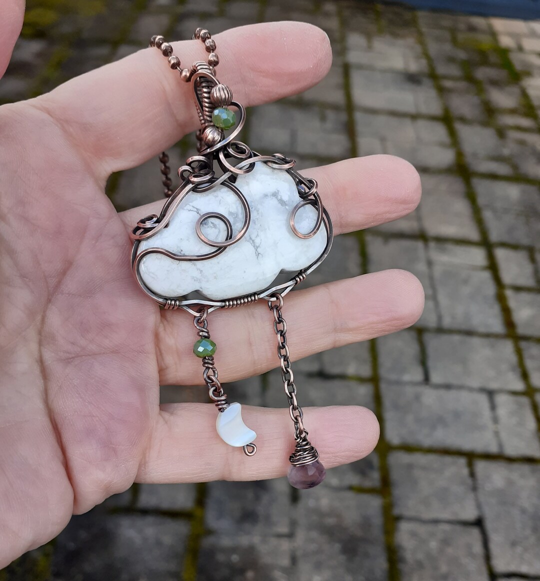 Cloud Pendant, Howlite Cloud Pendant, Copper Wire Wrapped Cloud, Boho ...