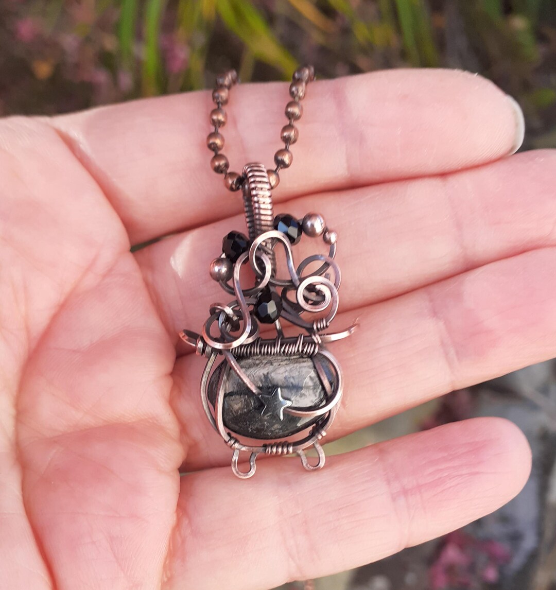 Cauldron Necklace, Mini Cauldron Necklace, Hypersthene Necklace, Witchy ...