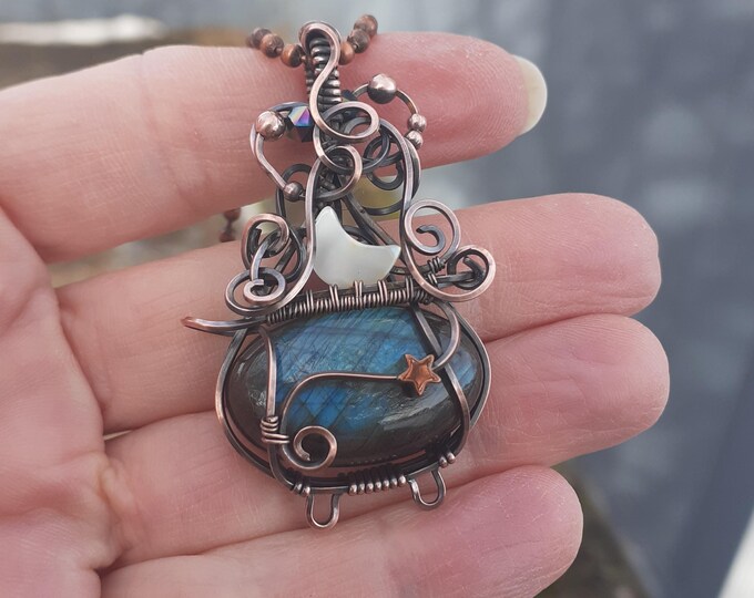 Labradorite Cauldron Necklace: Copper Wire Wrapped Pendant, Witchy ...