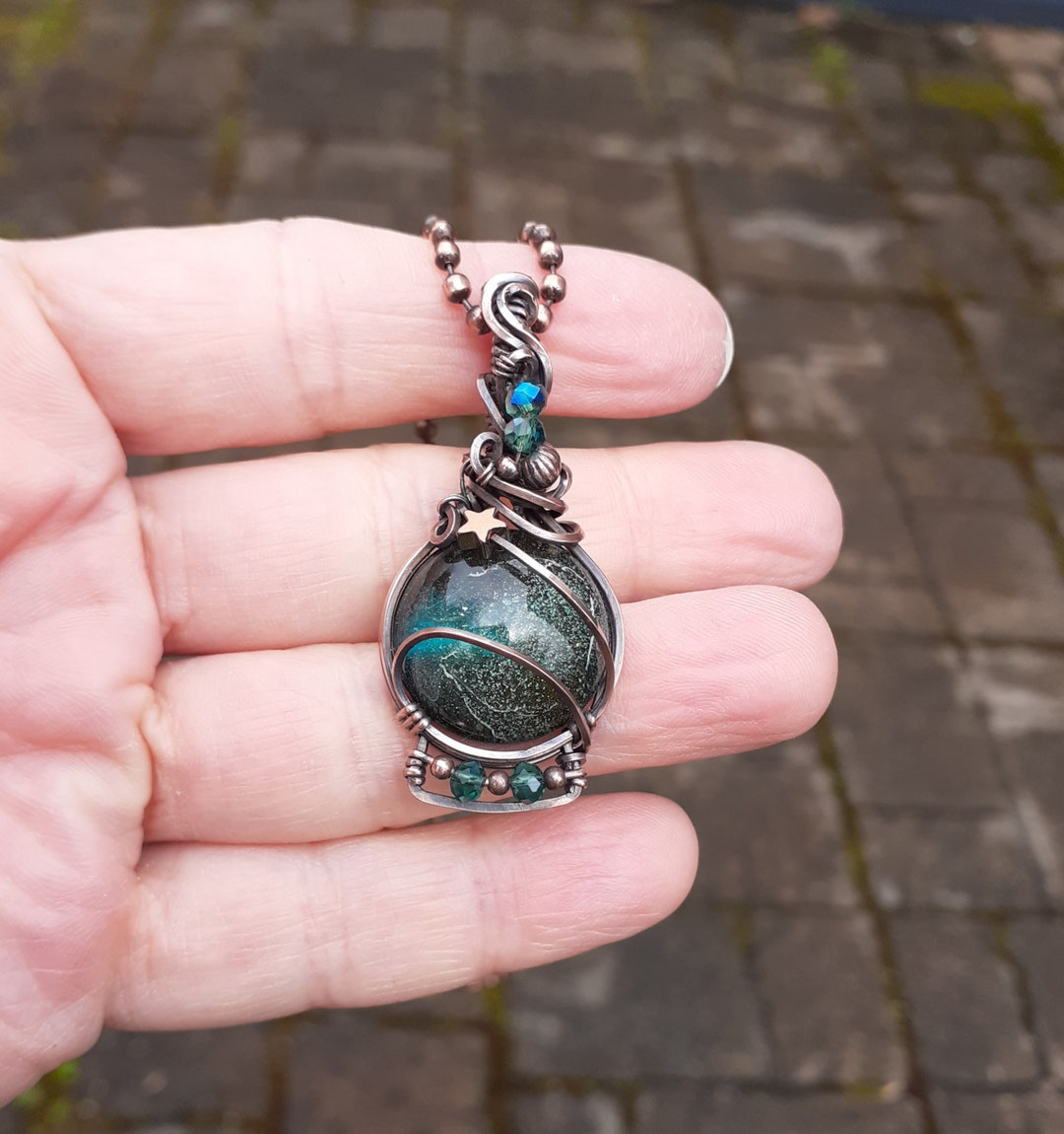 Crystal Ball Pendant, Copper Wire Crystal Ball Necklace, Resin Jewelry ...