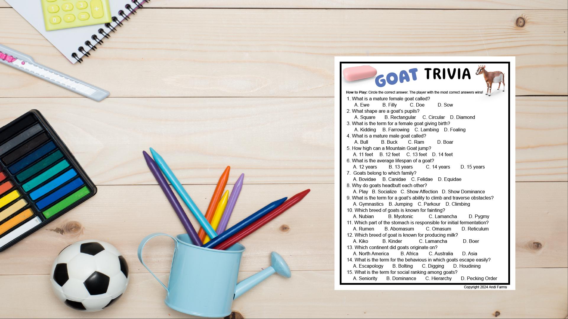Goat Trivia Game, Homeschool Printables, Office Games, Homeschool ...