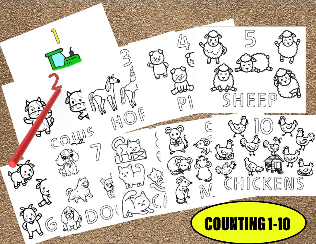 Learn to Count Coloring Sheets, Coloring Book, Farm Animals, Education ...