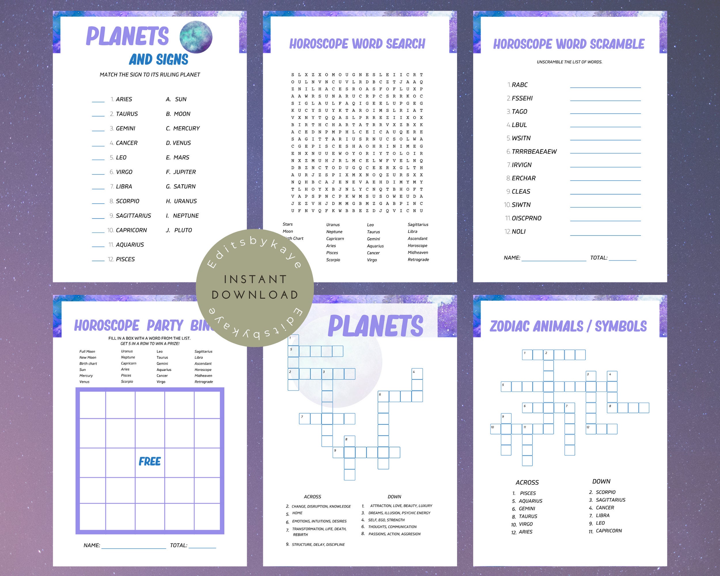 Horoscope Party Game Bundle, Printable Zodiac Party Games, Astrology ...