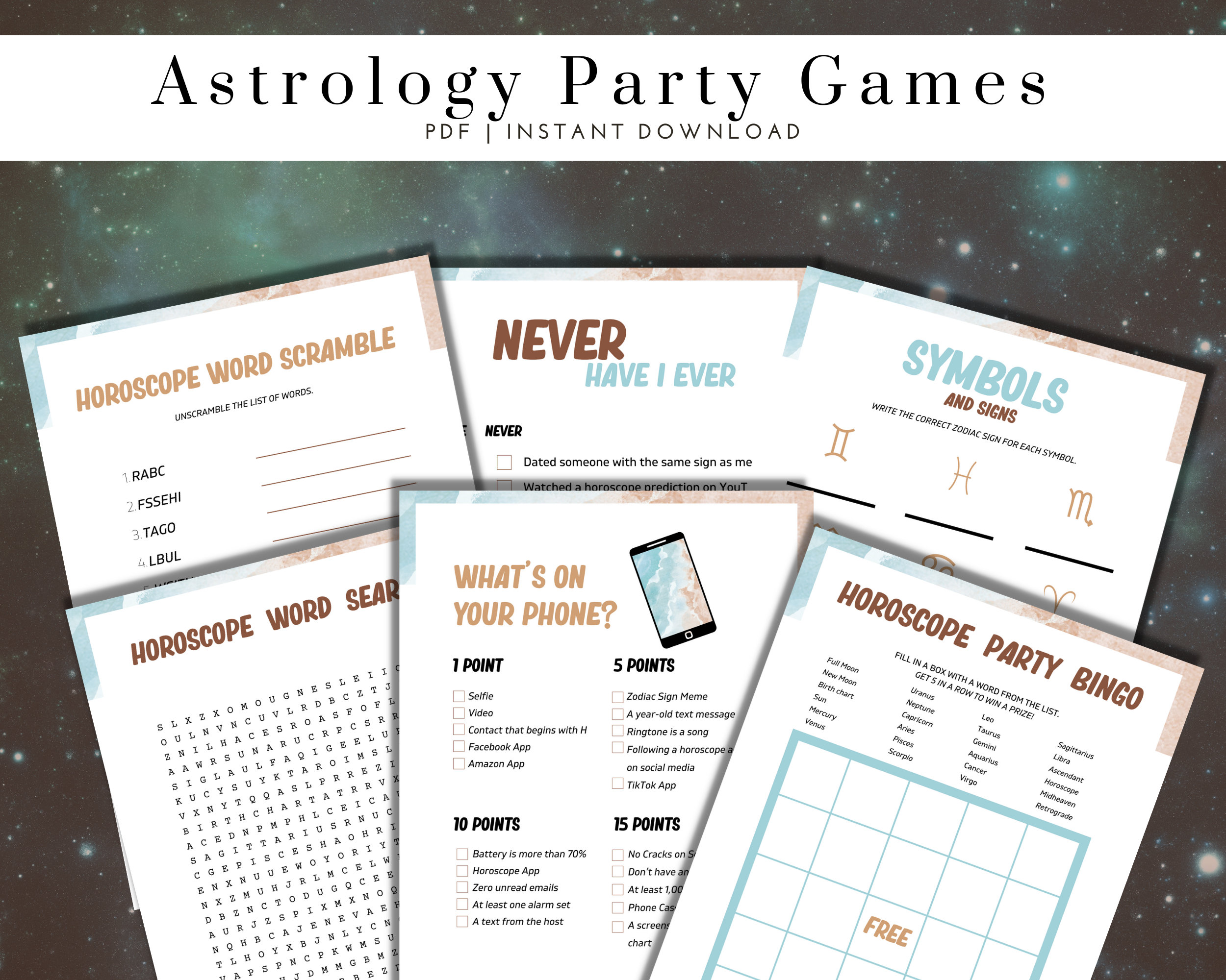 Boho Themed Horoscope Party Game Bundle, Printable Zodiac Party Games ...