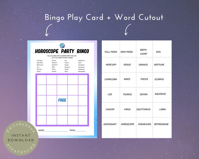 Horoscope Bingo Party Game, Printable Zodiac Party Games, Astrology ...
