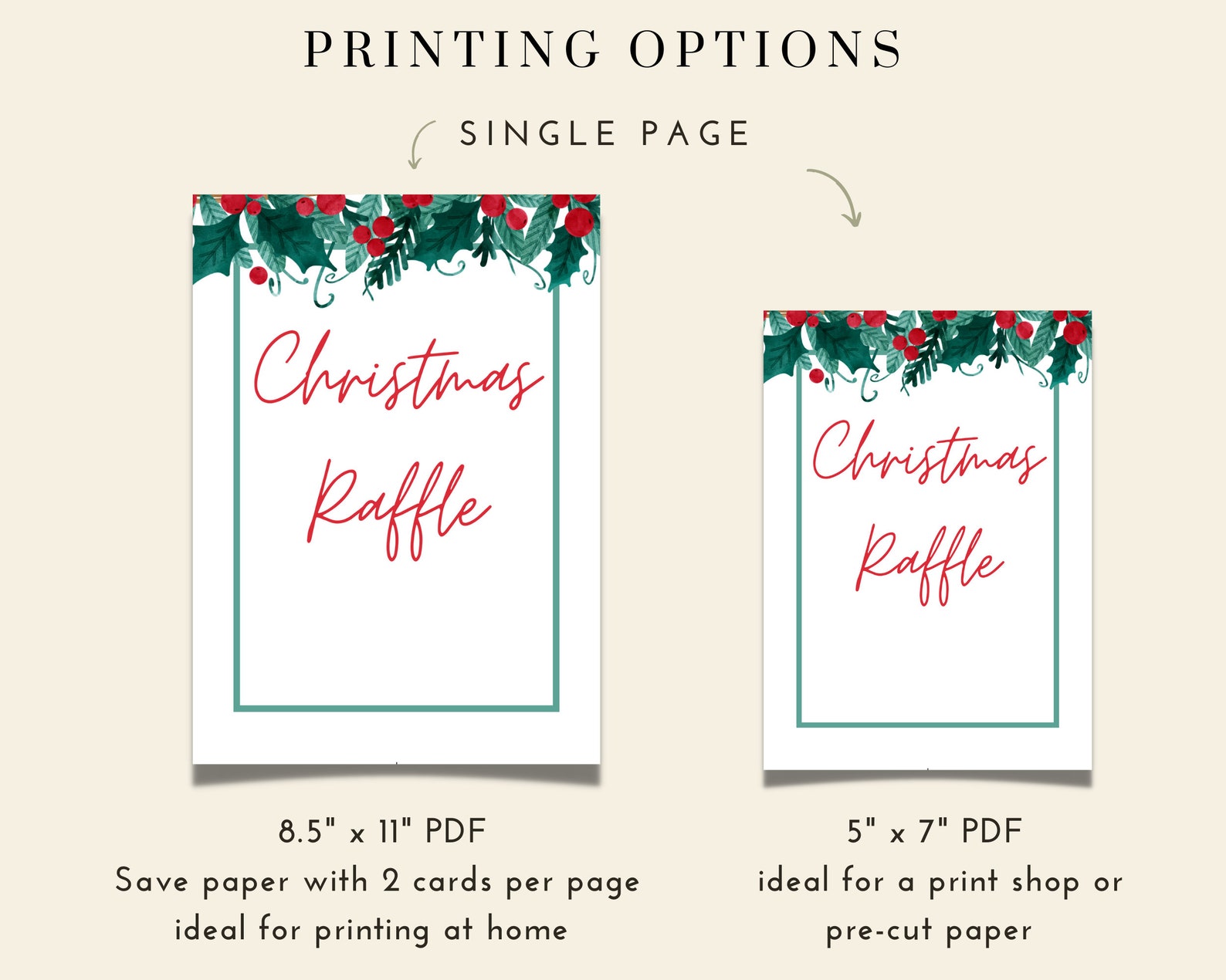 Christmas Raffle Tickets, Printable Holiday Raffle Tickets, Christmas ...