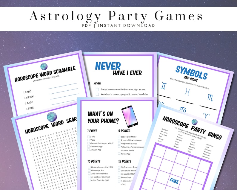 Horoscope Party Game Bundle, Printable Zodiac Party Games, Astrology ...