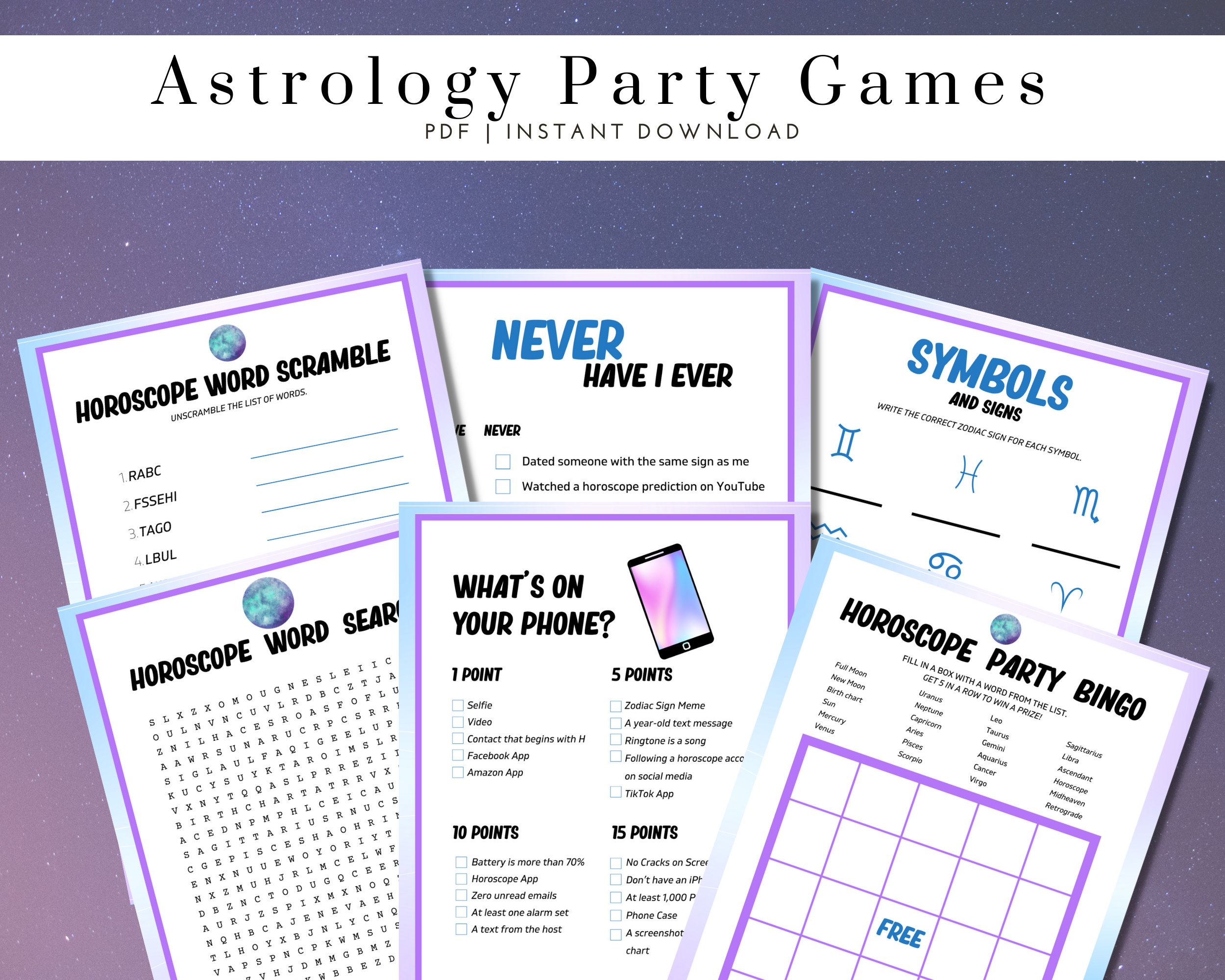 Horoscope Party Game Bundle, Printable Zodiac Party Games, Astrology ...