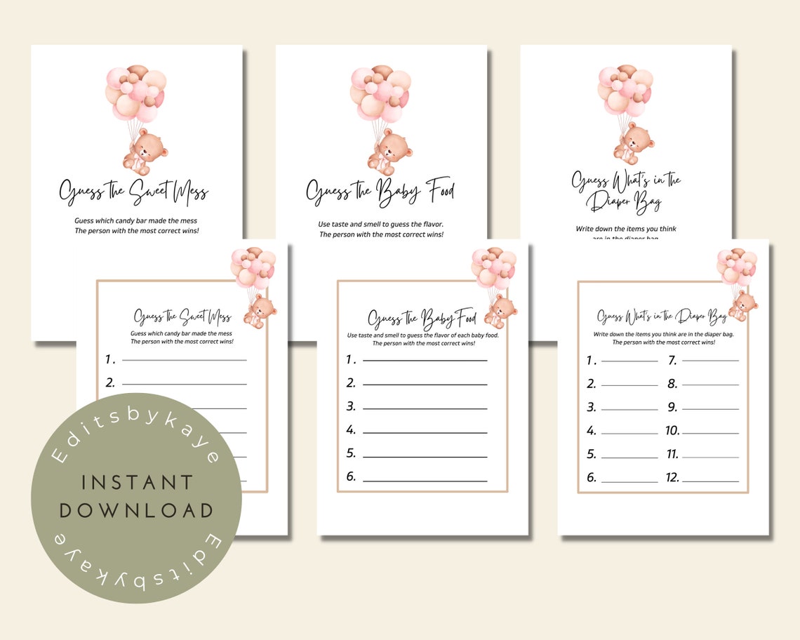 Pink Teddy Bear Baby Shower Games Baby Shower Games Bundle - Etsy