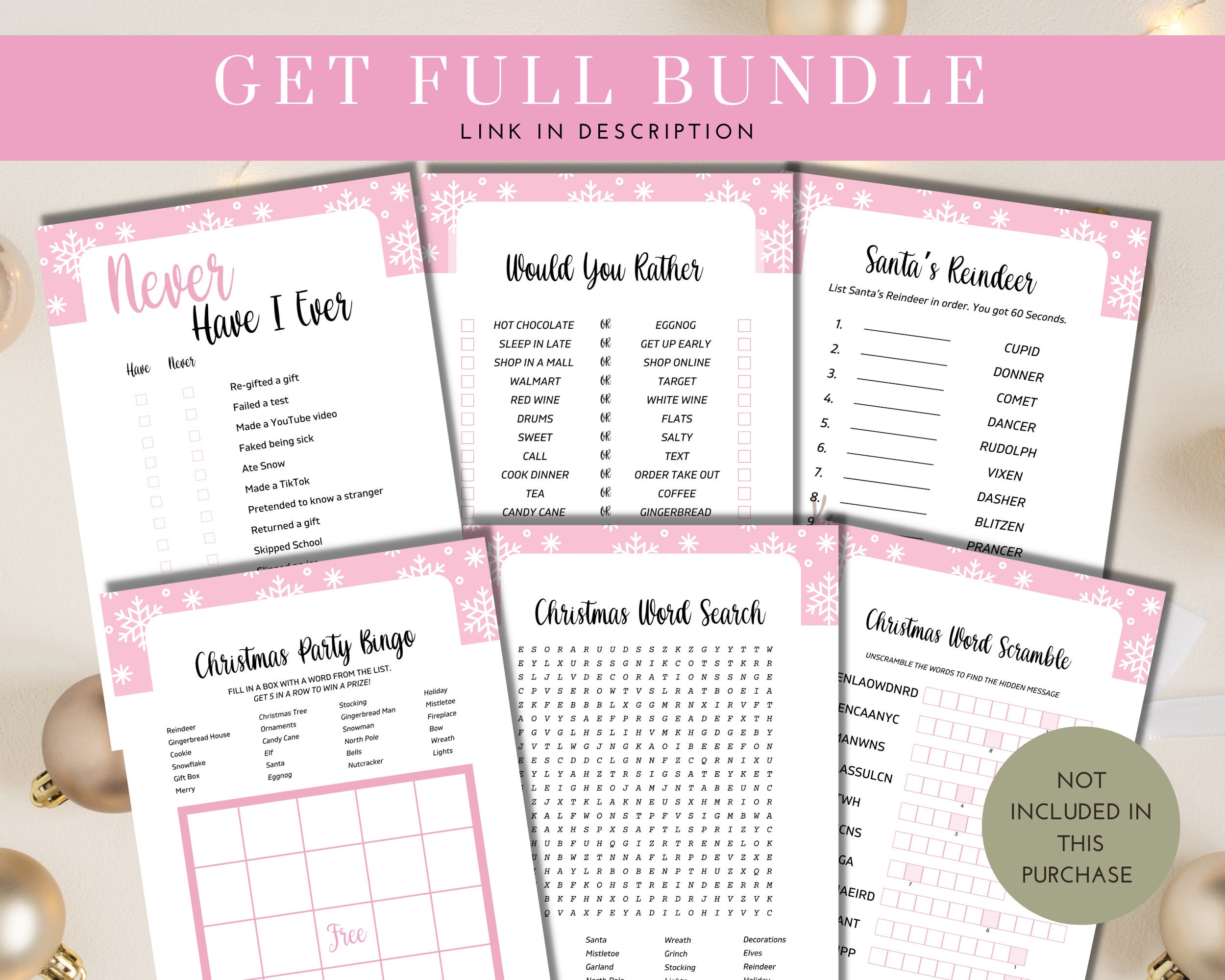 Pink Snowflake Christmas Game, Guess Whats in the Stocking, Printable ...